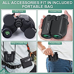 Aurosports 10x25 Binoculars for Adults and Kids, Large View Compact Binoculars with Low Light Vision, Easy Focus Small Binoculars for Bird Watching Outdoor Travel Sightseeing Concerts Hunting Hiking