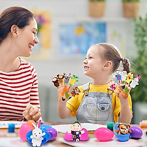 20PCS Easter Eggs Filled with Finger Puppets, Filled Easter Eggs with Family Animals Puppets for Kids, Easter Theme Party, Basket Stuffers Fillers, Easter Egg Hunt