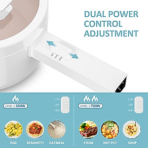 Hoyatoka Electric Hot Pot, 1.5L Portable Non-Stick Electric Cooker with Steamer, Multifunction Electric Pot for Stir Fry, Roast, Egg, Ramen Cooker with Dual Power Control for Dorm and Office, White