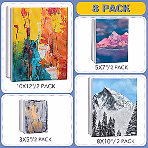 Stretched Canvases for Painting, 8PCS Multi Pack Canvas 3×5”, 5×7”, 8×10”, 10×12”(2 of each), Acid-Free Wood Frame Blank Canvas, Art Canvas Pre Primed for Acrylic, Oil Painting, Tempera Paintings.