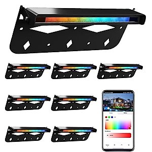 Teekuv 8 Pack 7 Inch RGBCW LED Hardscape Lighting, APP Control Retaining Wall Lights,IP65 Outdoor LED Landscape Lights, 12V DC Low Voltage Step Lights, FCC Listed