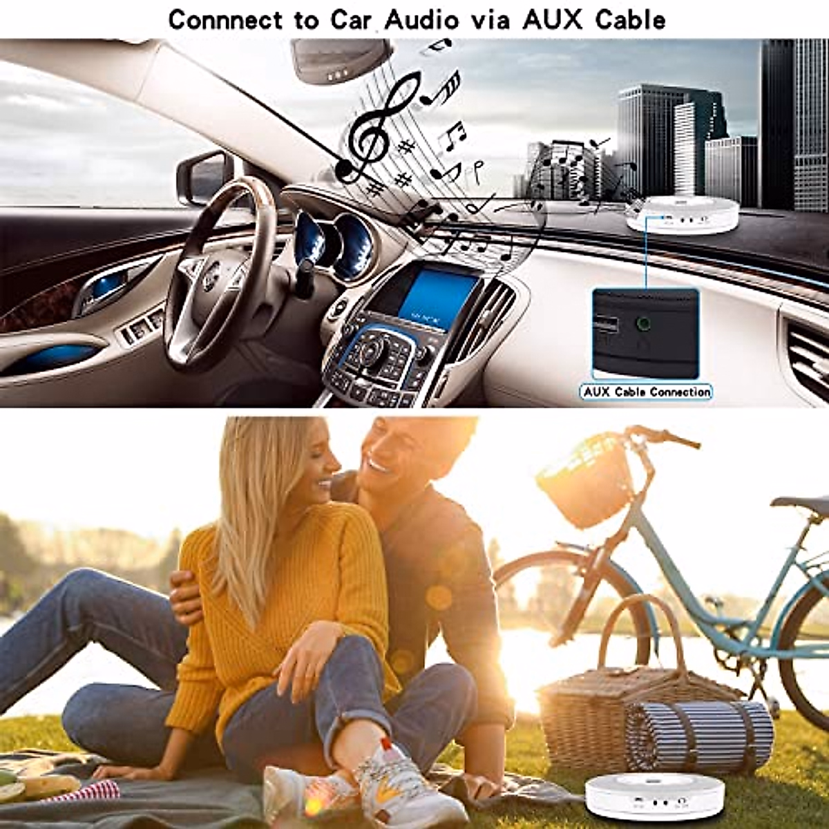 Rechargeable Portable Bluetooth CD Player,Lukasa Compact Music CD Disc Player for Car/Travel, Home Audio Boombox with Stereo Speaker & LCD Display,Support CD USB AUX Input,2000mAh