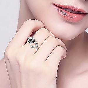 Alphm S925 Sterling Silver Rose Flower Ring Adjustable Wrap Open Jewelry for Women Friend Mom Bride Girlfriend Sisters Teen