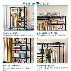 VIPEK R4 Rolling Garment Rack 6 Tiers Adjustable Heavy Duty Wire Shelving Clothes Rack with Double Rods and Lockable Wheels, Freestanding Wardrobe Closet Storage Rack Metal Clothing Rack, Black