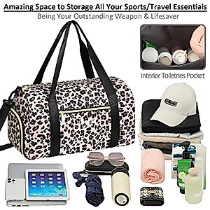 Gym Bag for Women with Shoe Compartment Waterproof, Sports Duffle Bag for Travel Duffel Weekender Carry on Beach Yoga Overnight Luggage Mommy Maternity Hospital Bag Leopard Print 17.5 Inch