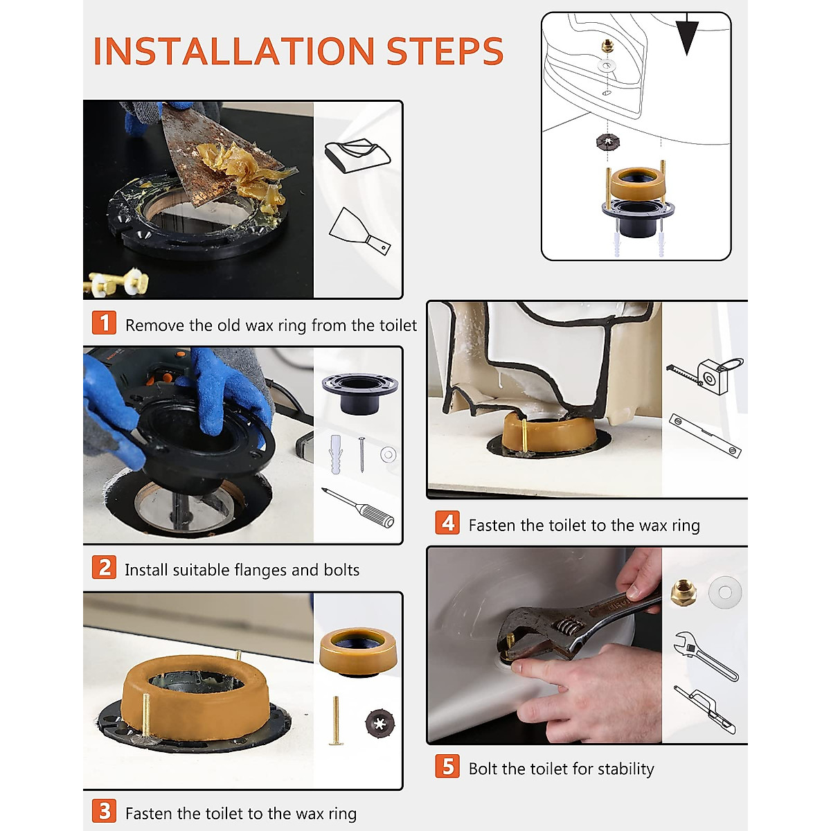 boeemi Toilet Flanges and Wax Rings for Toilets with Extended Flanges and Extra Thick Wax Rings for Floor Exit Toilets New Installation or Reinstallation 4" Waste Line for Plumbing Below Floor