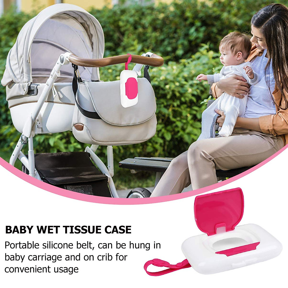 Healeved Wipe Holder Baby Wipes Dispenser Refillable Baby Wipes Case Hanging Wipes Holder Box Tissue Case for Travel Carrying Outside, Pink Baby Wipes Dispenser