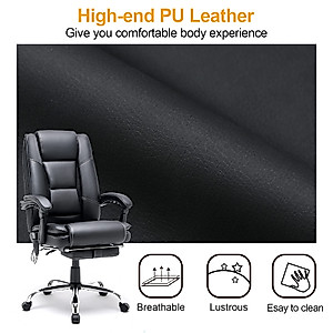 HOMREST Ergonomic Executive Office Chair, Massage Office Chair with Heated PU Leather Adjustable Height Reclining Office Chair with Foot Rest Armrest, Lumbar Back Support Home Office Desk Chairs