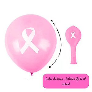25 Pieces Pink Ribbon Balloon - Breast Cancer Awareness Balloons Set - 10 Inch Size (13 White, 12 Pink Balloons)