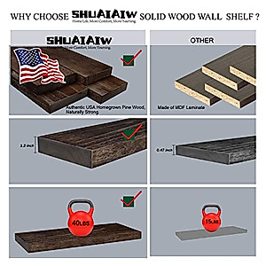 SHUAIAIW 36 inch Floating Shelves Wall Shelf Set of 2, Hanging Shelves with Hide Embedded Brackets, Real Natural Solid Wood Large Floating Shelf for Wall Organizer and Home Decor