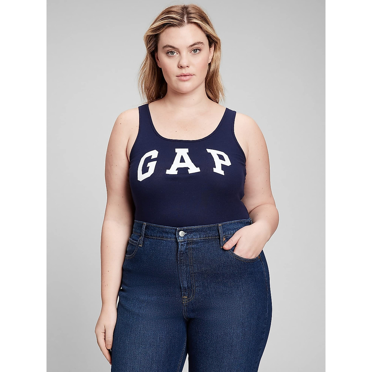 GAP Womens Ribbed Tank Top Cami Shirt, Navy Uniform V2 Logo Pack, Medium US
