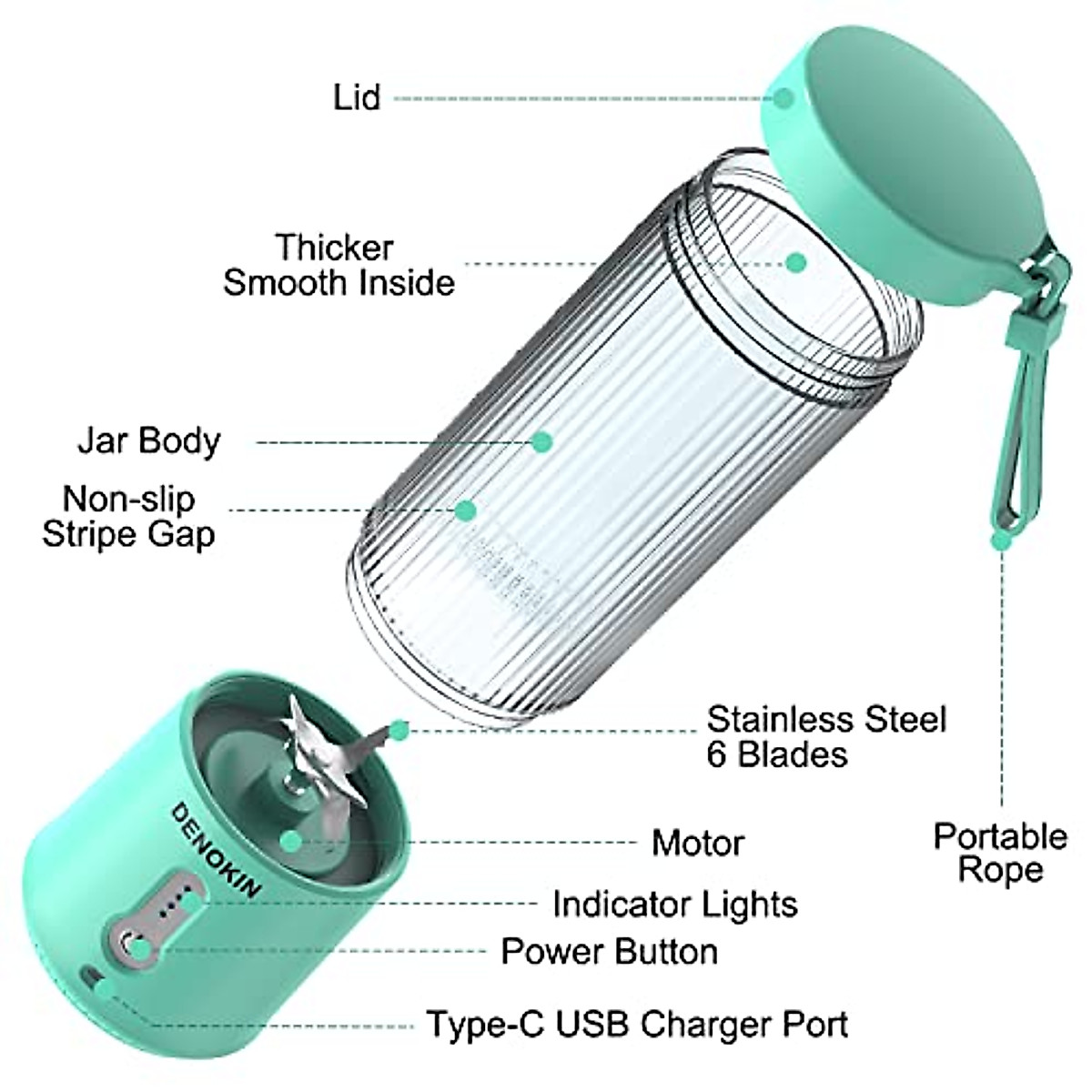 Portable Blender, Personal Size Blender for Smoothies and Shakes,USB Rechargeable Mini Blender Fresh Juicer Cup with Stronger Motor Household Fruit Mixer for Kitchen,Home,Travel…