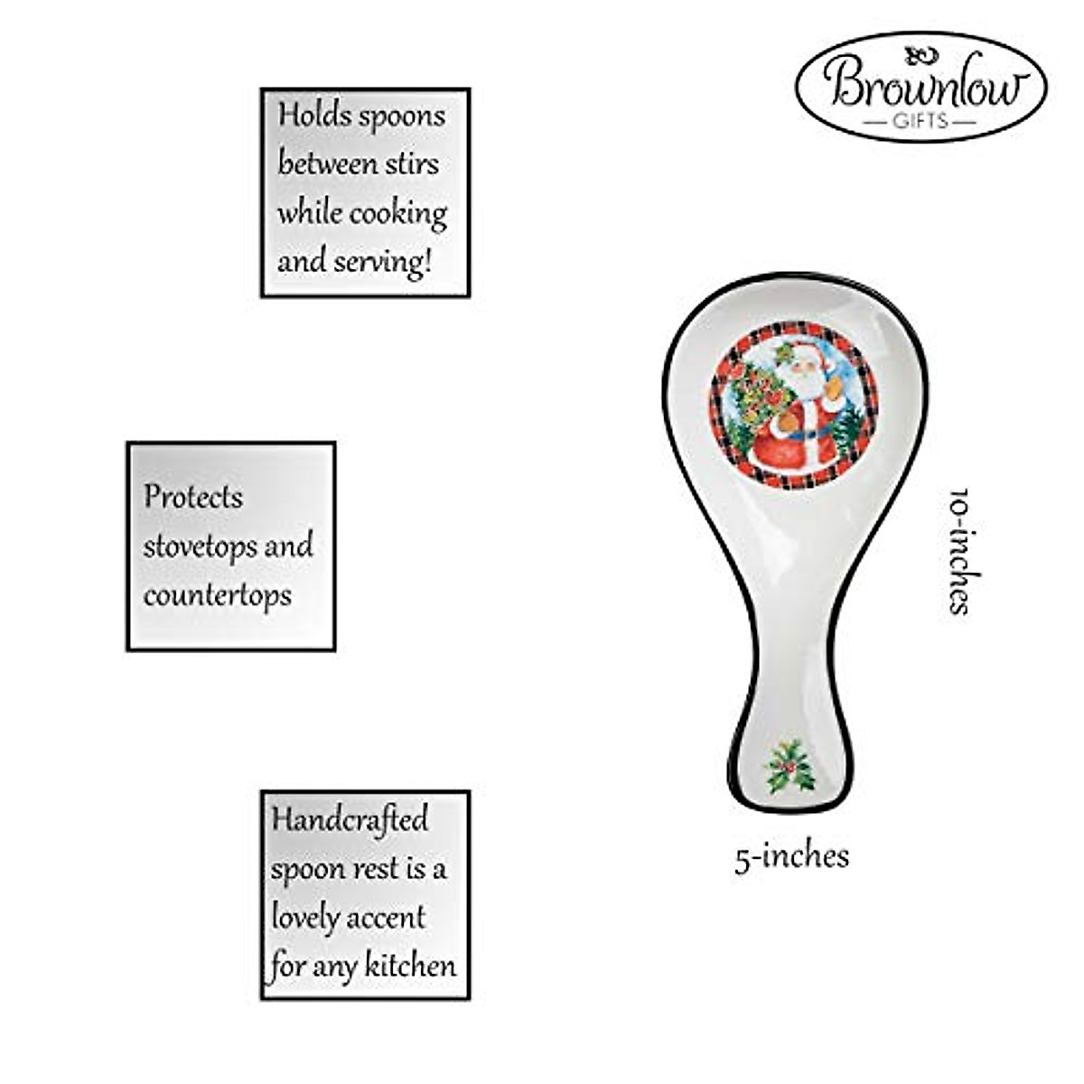 Brownlow Gifts Ceramic Spoon Rest, 5 x 10-Inches, Santa Claus