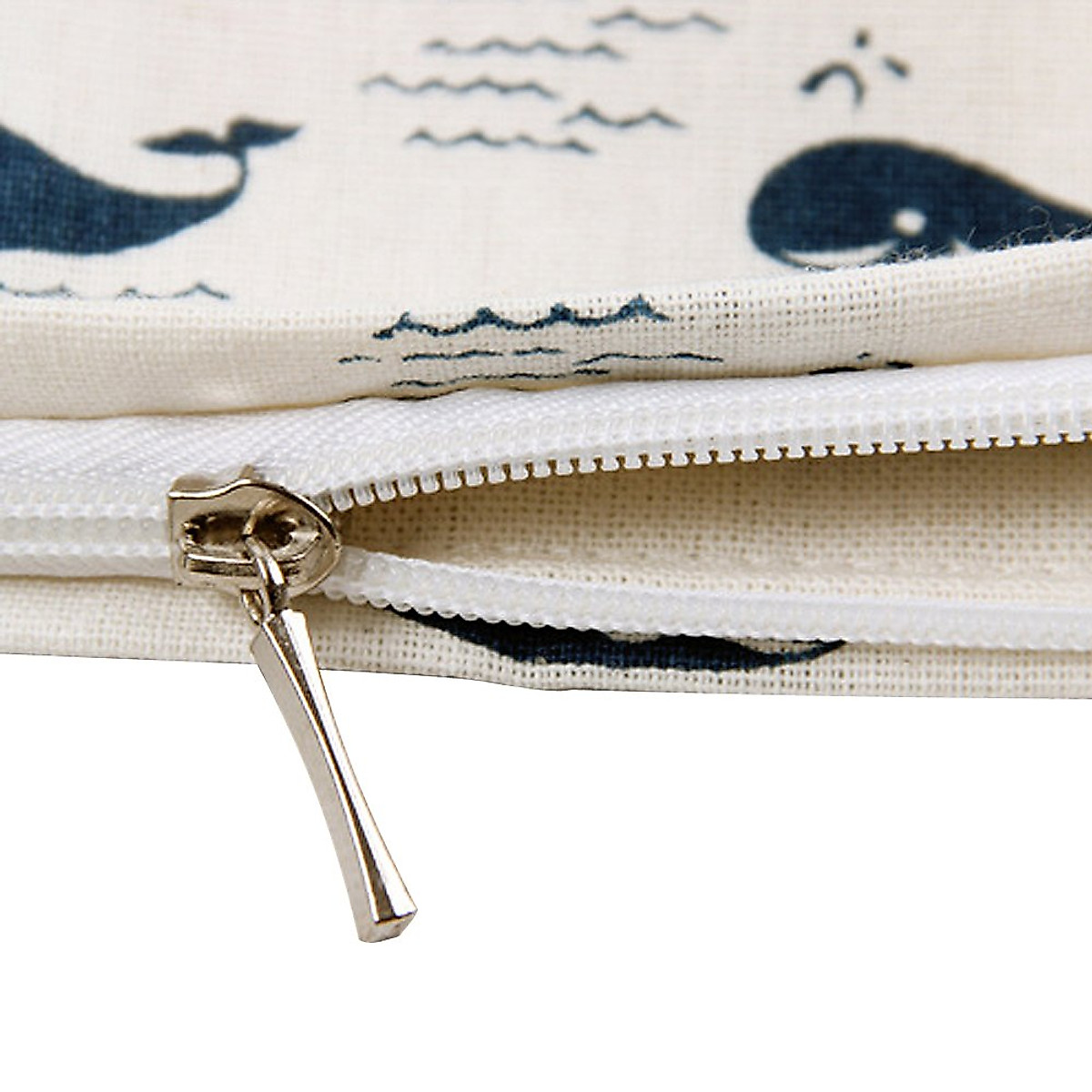 Caixia Women's Cotton Cartoon Whale Print Canvas Tote Shopping Bag (Beige-Zip)