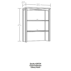 Sauder Costa Washed Walnut 2-Shelf Library Hutch, Washed Walnut Finish