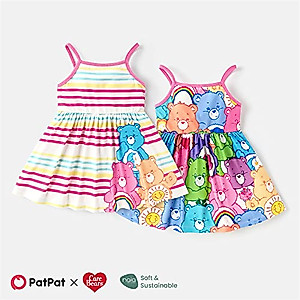 Care Bears Baby Girl Strap Dress Infant Girl A Line Sundress Pink Striped Cami Dress Color Block 18-24 Months