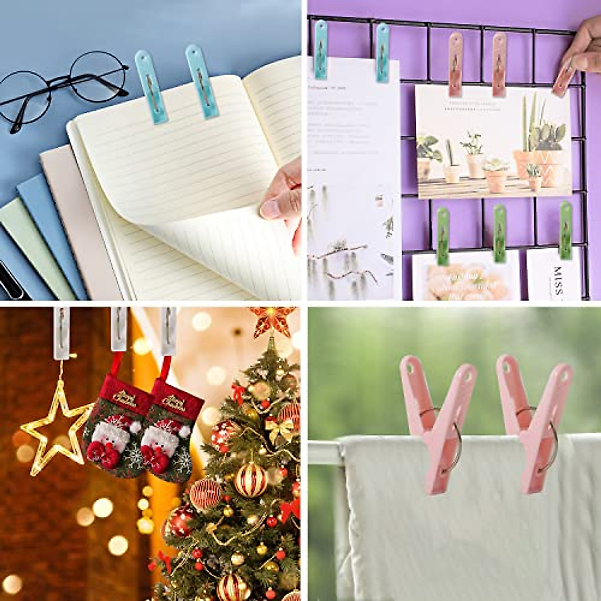 48 Pack Plastic Clothes Pins Heavy Duty Outdoor for Hanging Clothes, Colored Clothespins Clips with Springs Clothes Drying Line Pegs with Mesh Clothes pin Bag，Crafts Picture Clips Food Package Clips