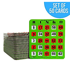 Regal Games - Shutter Slide Bingo Cards Only - 8” x 9” - 5-Ply Green Cardstock - Easy to Read - No Duplicates - Red Sliding Windows - 50-Pack - Perfect for Large Groups, Bulk Purchasing