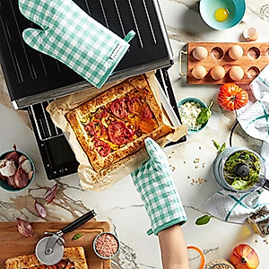 KitchenAid Gingham Oven Mitt 2-Pack Set, Aqua Sky, 7"x13"