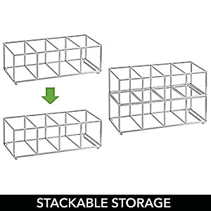 mDesign Stackable, Metal Geometric Free-Standing Water Bottle and Wine Rack Storage Organizer for Kitchen Countertops, Pantry, Fridge - Holds 8 Bottles - 2 Pack - Chrome