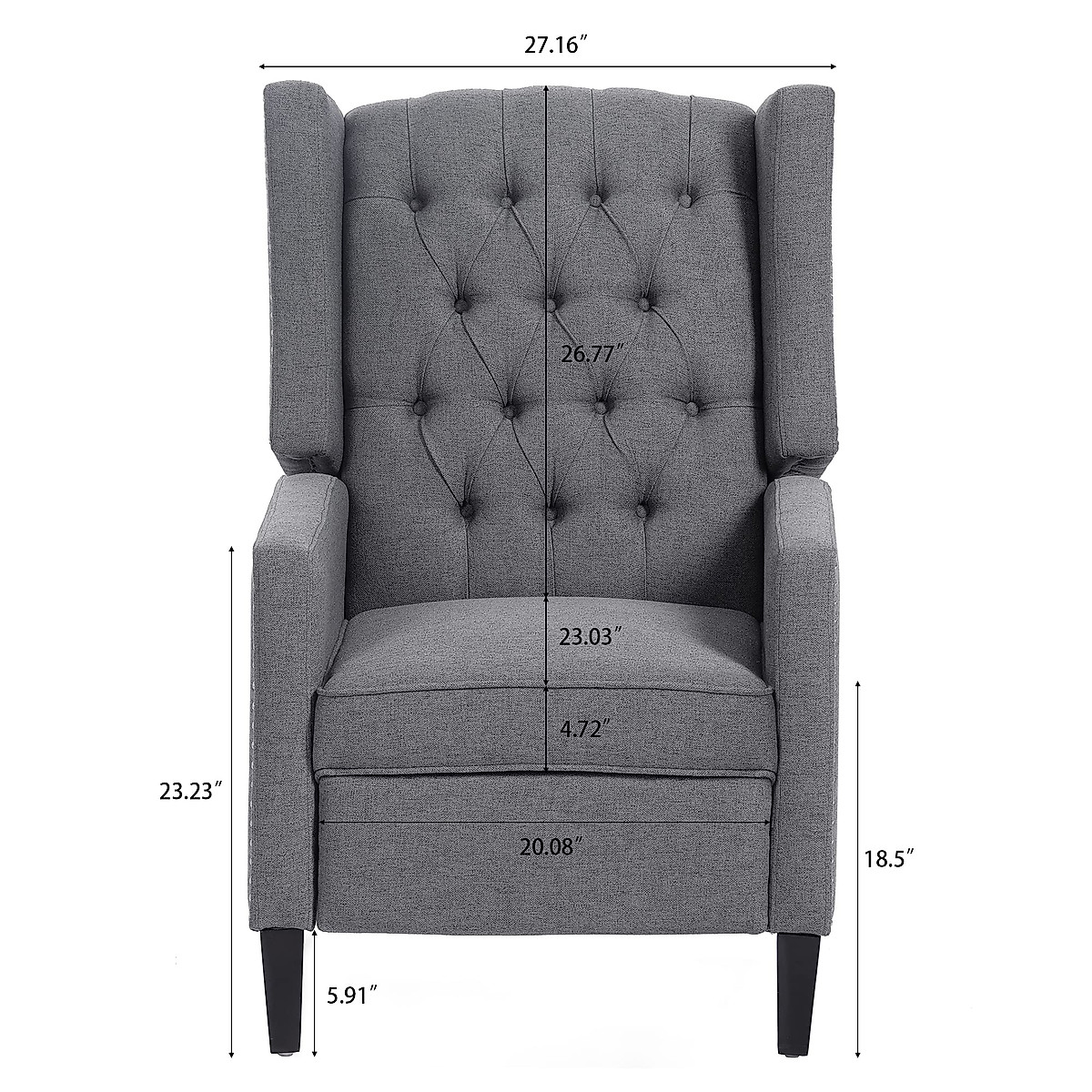 Pushback Recliner Chair,Comfy Wingback Recliner Sofa Chair with Adjustable Backrest,Tufted Fabric Accent Armchair with Vintage Rivets Trim for Living Room Office Home Theater (Gray-New)