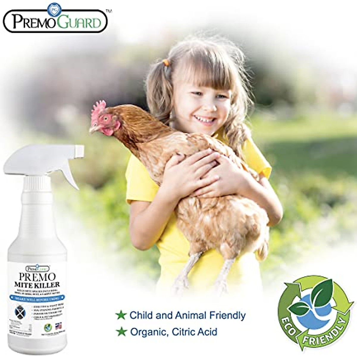 Mite Killer Spray by Premo Guard 32 oz – Treatment for Dust Spider Bird Rat Mouse Carpet and Scabies Mites – Fast Acting 100% Effective – Child & Pet Safe – Best Natural Extended Protection