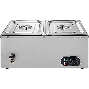 Commercial Food Warmer 850W Electric Steam Table 17 Qt Bain Marie - Stainless Steel for Buffet Catering