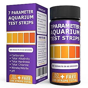 7 in 1 Aquarium Test Strips. Fish Water Test Strip. Freshwater Testing Kit for Betta and Marine Aquaponics. Tank pH Test Kit with Nitrate, Total Chlorine, Hardness, Alkalinity, Carbonate Tests.