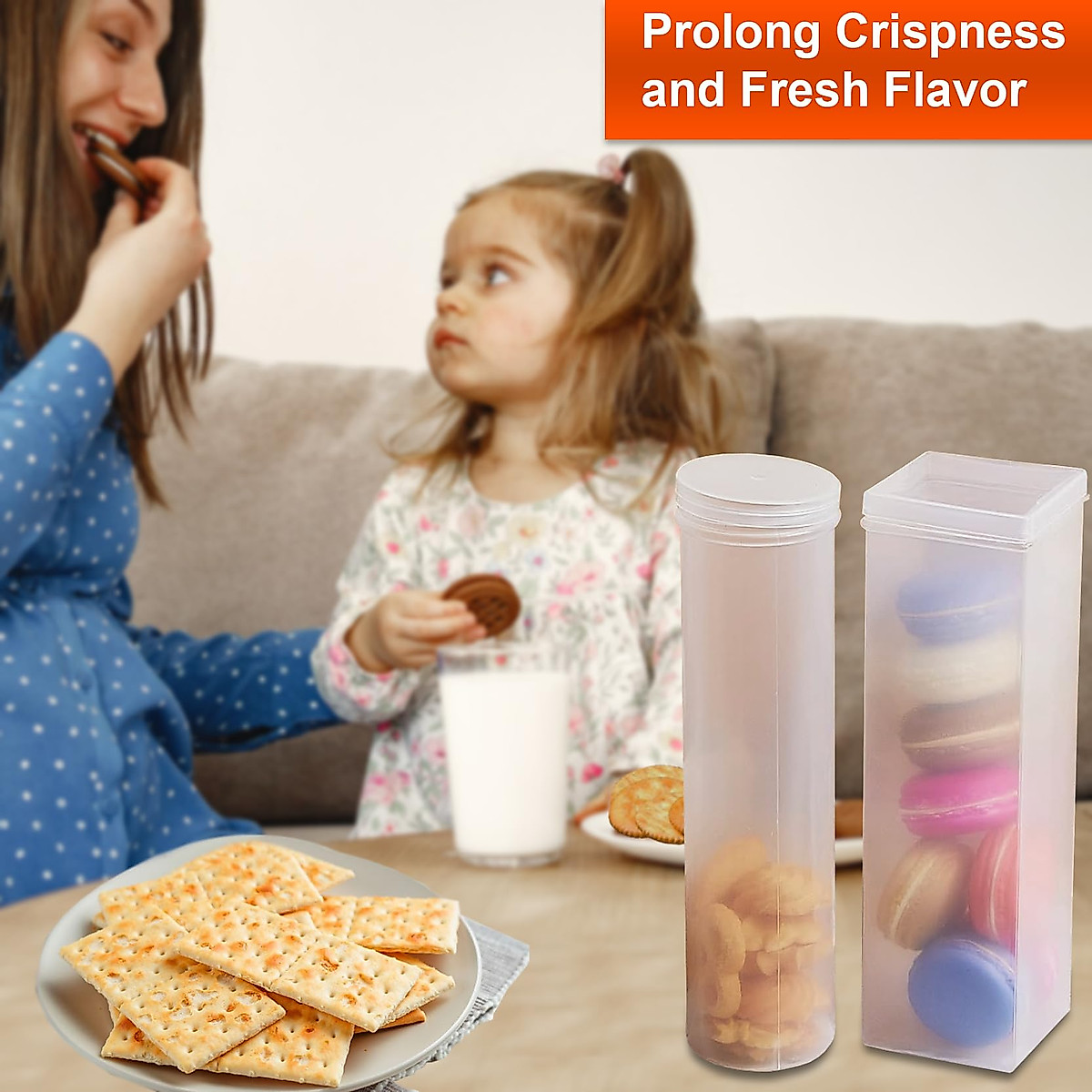 Home-X Set of 2 - Saltine Cracker Sleeve Storage Container/Cookie Stay Fresh Keeper, 1 Round and 1 Square