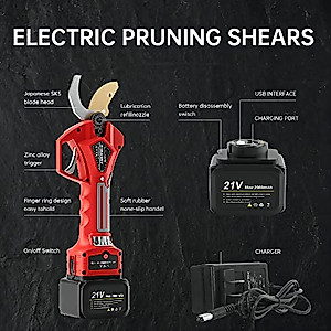 SURANRY Professional Electric Pruning Shears,Cordless Trimmer with 1.26inch/32mm Cutting Diameter Heavy Duty with 2 Pack Brushless Motor Rechargeable,Pruning Shears for Gardening, Park and Farms.