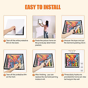 NAIMOER Upgraded 2Pack Diamond Painting Frames, Frames for 35x35cm Diamond Painting Canvas, Magnetic Diamond Art Frame Self-Adhesive, Diamond Painting Frames with Hooks for Wall Window Door (Black)