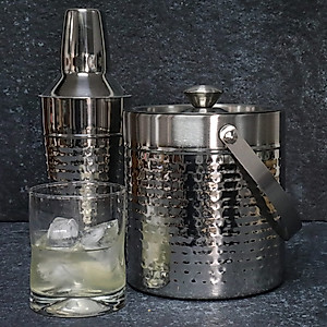 Chef Craft Hammered Double Walled Ice Bucket, 2 quart volume, Stainless Steel