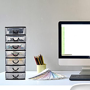 Rempry Mini Plastic Drawers Organizer, 7.1"x5.1"x13.2" Small Storage Drawers Containers with 7 Clear Drawer Units, Black