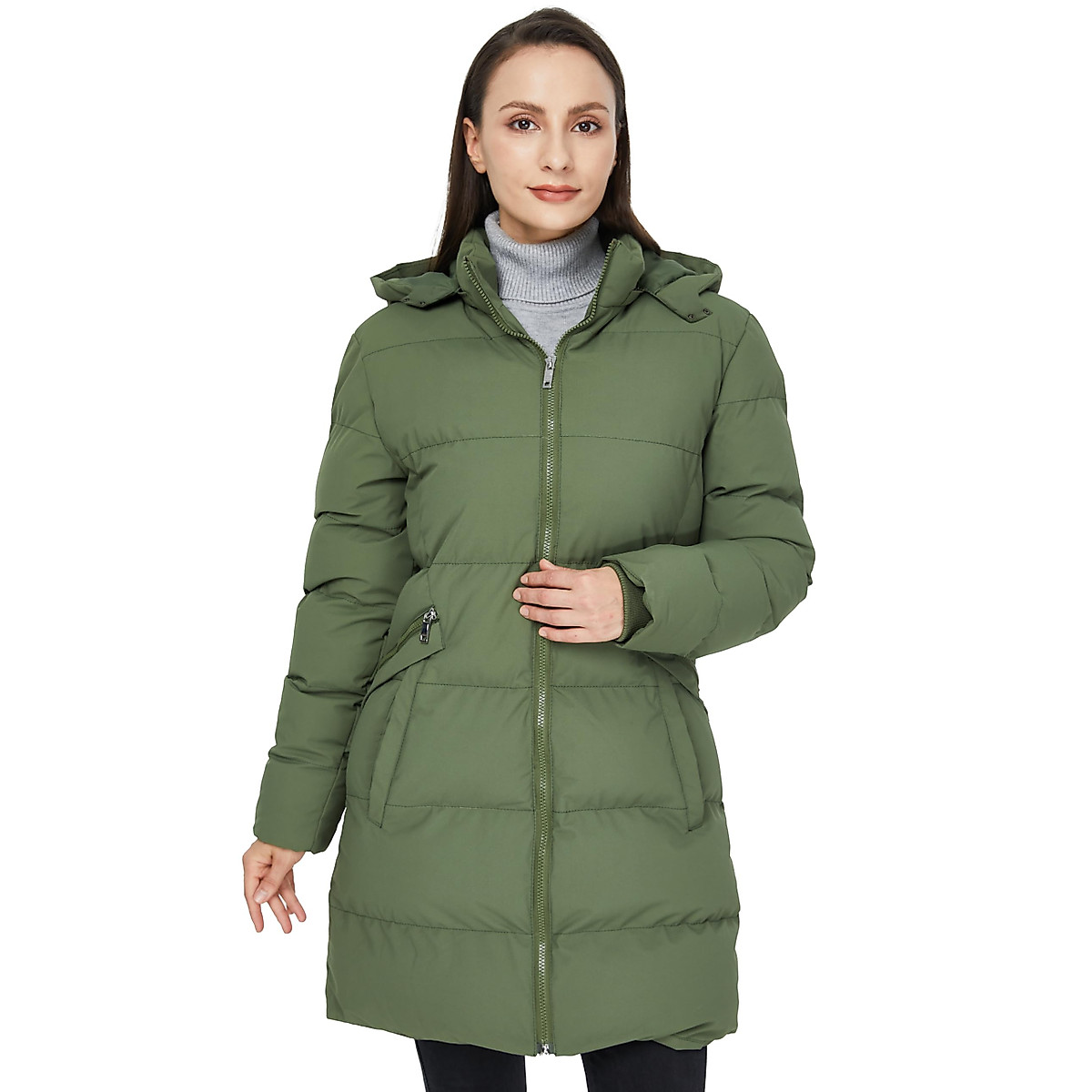 WenVen Women's Winter Long Parka Coat Thicken Outwear Puffer Full-Zip Jacket (Army green,L)
