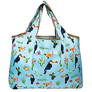 allydrew Large Foldable Tote Nylon Reusable Grocery Bags, 3 Pack, Aloha