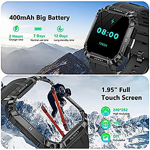 Smart Watches for Men, Bluetooth Call (Answer/Make Call) Smartwatch IP68 Waterproof Fitness Watch Tracker for Android iOS iPhones with Heart Rate Blood Pressure SpO2, 1.95" Tactical Sports Smartwatch