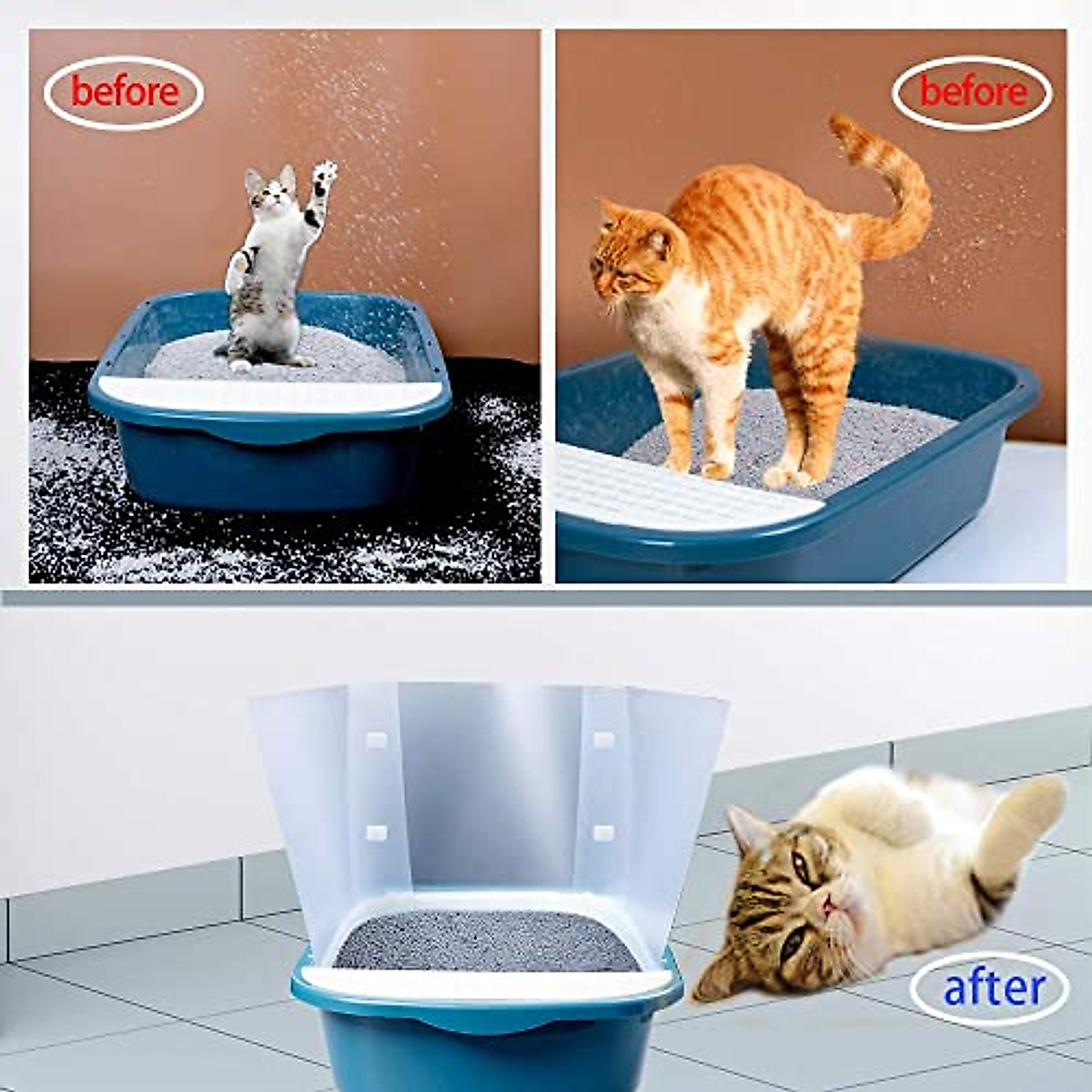 Deapher 3 Pcs/Set High Sided Cat Litter Box Pee Shields, 14.8"x 11" Tall Litter Box Splash Guard, Transparent Pee Privacy Shields for Open Top Litter Box, Easy to Clean (Litter Box Not Included)