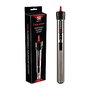 Aquatop 50W Aquarium Submersible Glass Heater – Fully Submersible For Fish Tanks Up To 13 Gallons, 68-93F Adjustable Temperature Range, Fresh & Saltwater Use, Aquarium Heaters, GH-50