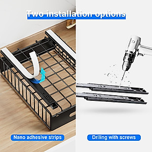 MUSTORN 2 Pack Pull Out Cabinet Organizer, Slide Out Drawers for Cabinets Peel and Stick Pull Out Drawers Heavy Duty Pull Out Shelves for Kitchen,Cupboard,Pantry,Bathroom (16.5"D*11.8"W*3.94"H-Black)