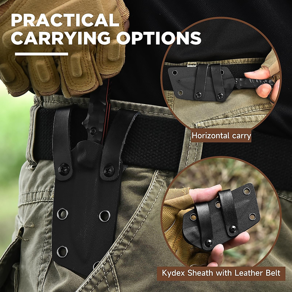 DRACHENADER EDC Fixed Blade Knife with Sheath 7.08" Small Horizontal Carry Knife with Kydex Sheath, Full Tang 5Cr13mov Stainless Steel, Black, Men Gifts for Birthday, Christmas, Father's Day