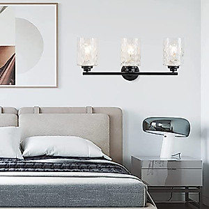 brfaixla Modern Matte Black Bathroom Vanity Lights Fixtures 24 Inch 3-Light Hammered Glass Industrial Sconces Wall Lamp Lighting for Bath Mirror Bedroom Makeup Desk Living Room Kitchen Porch Hotel