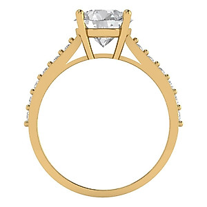 Yellow 14k Gold Solitaire W/Accents Statement Bridal Engagement Promise Ring 2.3 Ct Round Cut Clear Simulated Diamond Sz 10