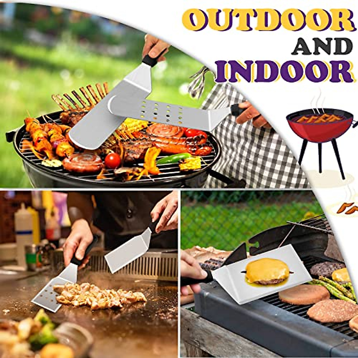 24Pcs Griddle Accessories Kit, Joyfair Outdoor BBQ Flattop Grill Tool Set, Heavy Duty Stainless Steel Spatulas/Scraps for Teppanyaki Camping Cooking, Burger Turner &2 Portable Bags, Dishwasher Safe