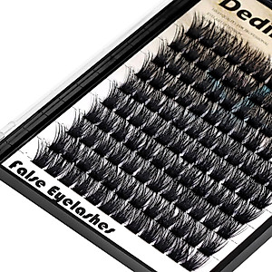 Dedila 120 Clusters Individual False Eyelashes Wide Stem D Curl Handmade Dramatic Black Soft and Light 5D Volume Eye Lashes Extensions Thick Base Women Girls Beauty Tools (14mm)
