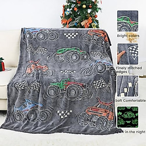 OHOIT Glow in The Dark Blanket for Kids Cute Truck Blanket Boys Blanket for Sofa Couch Bed Birthday Christmas Valentine's Day Easter Gifts for Kids Boys