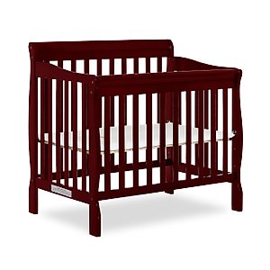 Dream On Me Aden 4-in-1 Convertible Mini Crib In Cherry, Greenguard Gold Certified, Non-Toxic Finish, New Zealand Pinewood, With 3 Mattress Height Settings