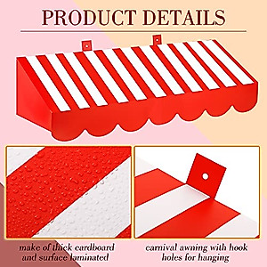 Tallew 8 Pcs 3D Awning Wall Decor Stripes Paper Carnival Tent Circus Birthday Candy Party Theme Doors Window Classroom Home Christmas (Farmhouse Style), Red and White, 63 x 23 cm/ 24.8 x 9.06 inches