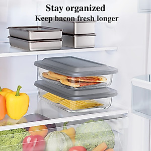 Microwave Bacon Cooker with Cover，Glass Airtight Bacon Container Keep for Refrigerator BPA Free Dishwasher and Microwave Oven Safe Refrigerator Organizers and Storage for Cheese lunchmeat Pizza Cooker