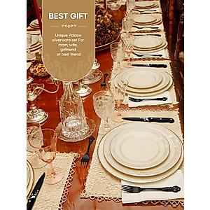 Stapava 48 Pcs Black Silverware Set with Steak Knives, Gorgeous Retro Royal Silverware Set for 8, Stainless Steel Mirror Flatware Cutlery Set, Include Forks Spoons and Knives set, Dishwasher Safe