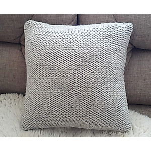 Hand Knit Pillow Wool Cushion Knitted Merino Wool Knit Pillow Grey Roving Yarn Square Handmade 16.5 x16.5 inches